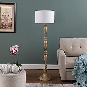 Unknown1 61.5 in. Farmhouse Wood Effect Polyresin Floor Lamp Brown