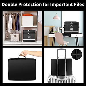 Fireproof File Box with Lock, Grag File Filing Cabinet Document Storage Box, Portable Office Collapsible File Organizer with Handle & Reflective Strip for Hanging Letter/Legal Folder/Certificate