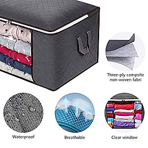 Large Capacity Clothes Storage Bag - Clothes Storage Bins - Clear Window Zipper Storage Bags with Reinforced Handle Thick Fabric for Comforters, Blankets, Bedding, 24Gal (Grey)