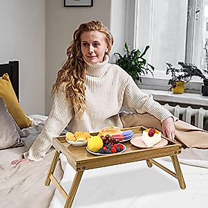 VaeFae Acacia Bed Table Tray, Wooden Breakfast Tray with Folding Legs, Bed Tray for Eating and Laptop, Eating Trays for Bedroom