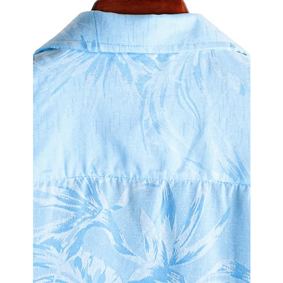 VATPAVE Mens Hawaiian Floral Jacquard Shirt - Casual Button Down Short Sleeve Summer Shirt With Pocket - X-Large Light Blue Silk