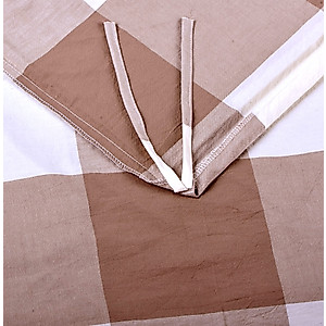 Home Soft Things 100% Washed Cotton Duvet Cover 3 Piece Set, King 102" x 90", Coffee Gingham Check Plaid Bedding Set with Zipper Closure, Ultra Soft and Easy Care, 1 Duvet Cover 2 Pillow Shams