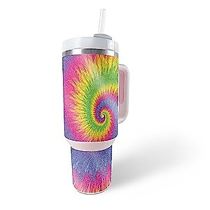 MightySkins Glossy Glitter Skin Compatible with Stanley The Quencher H2.0 FlowState 40 Oz Tumbler - Vibrant Tie Dye | Protective, Durable High-Gloss Glitter Finish | Easy to Apply