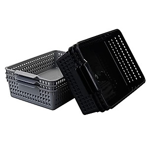 Qqbine A4 Plastic Storage Basket Tray, Classroom Paper Baskets, 6 Packs