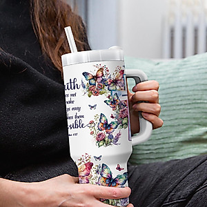 Equoza Christian Gifts for Women,40oz Tumbler with Lid and Straw Travel Coffee Mug Christian Affirmations Stainless Steel Double Wall Vacuun Insulated Cup (Pack of 1)