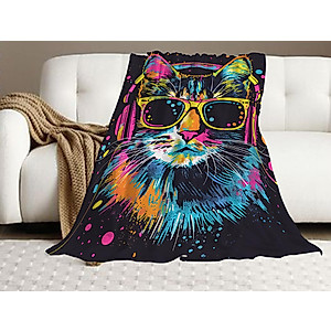 Cat Blanket Cool Cat Fleece Throw Blanket Super Soft Warm Cozy Fuzzy Plush Cats Blanket Gifts for Girls Boys Kids Room Decor 40"X50"