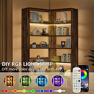 4 EVER WINNER Corner Bookshelf with LED Light, 7 Tiers Wooden Large Corner Bookcase, 71" Tall Corner Etagere Bookcase Book Shelf Display Rack for Home Office Living Room