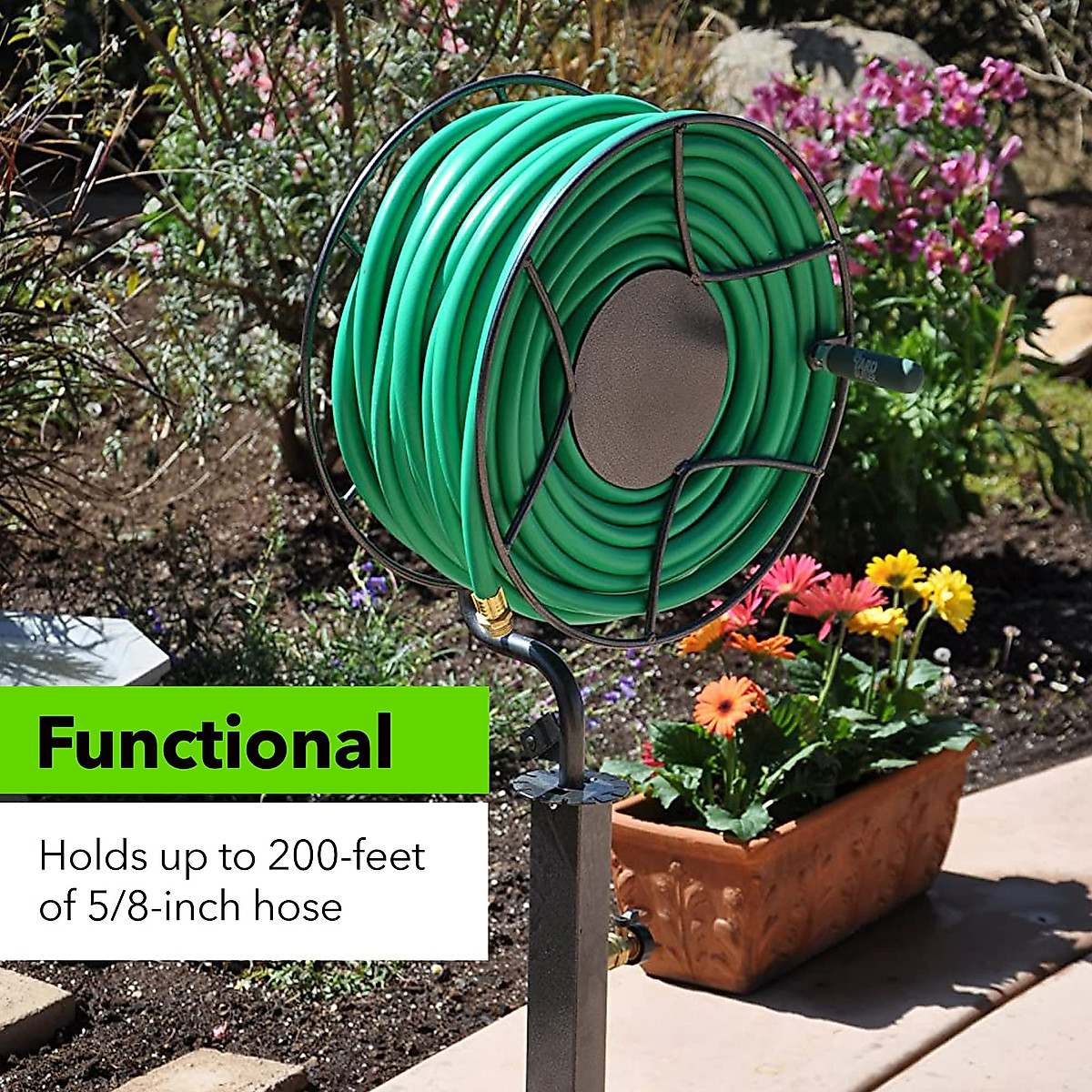 Yard Butler Free Standing Swivel Hose Reel - Water Hose Caddy For Yard or Garden - Outdoor Garden Hose Accessories, Water Hose Reel Rotate 360 Degree, Freestanding Metal Outdoor Water Pipe Stand