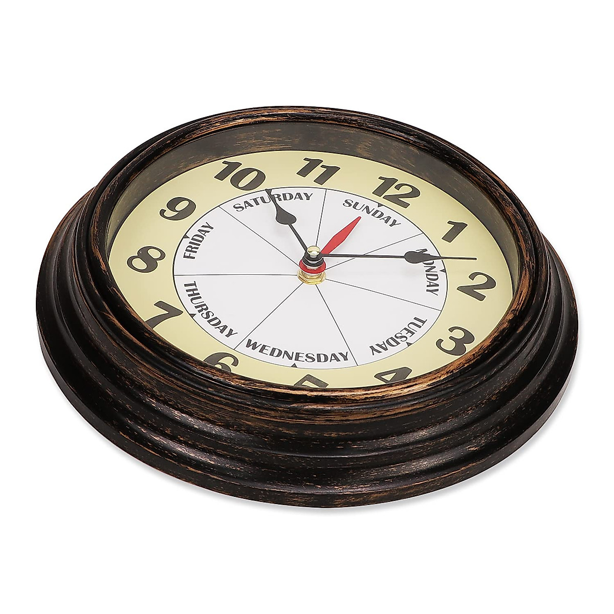 12 Inch Wall Clock, Classic Number Clocks, Decorative Clocks, Time & Day of The Week Wall Clock, Modern Round Clock for Home, Kitchen, Bathroom, Garden, Office(Bronze)