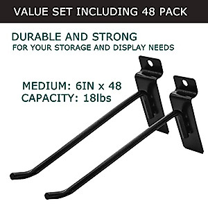 48Pack 6Inch Black Slatwall Hooks, Heavy Duty Slatwall Hooks & Hangers for Commercial Retail and Exhibition, 1/4" Dia Steel Slatwall Hooks, Metal Pegboard Panels Hooks for Garage Shop Supermarket