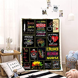 Nurse Gifts Nurse Christmas Birthday Gifts Throw Blanket, Retirement Gifts,RN Gifts for Black Nurses,Nurse Gifts for Women,School Nurse Gifts,Soft Fluffy Sherpa Warm Throw Blankets for Bed Office