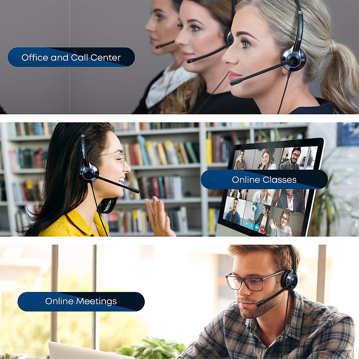 TruVoice HD-500 Deluxe Office/Call Center Headset with Noise Canceling Microphone & HD Speakers - Compatible with Mitel, Nortel, Avaya Digital, Polycom, Shoretel, Aastra, Digium, Allworx, ESI, Fanvil