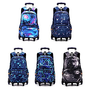 Mysterious Starry Sky Print Rolling Backpack Elementary Students Trolley Bag Primary School Book Bag with Wheels