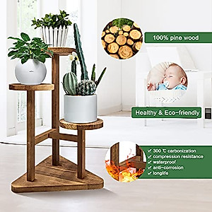 GEEBOBO 3 Tier Plant Stand, Tall Wood Plant Shelf Holder for Indoor Plants, Outdoor Garden Plant Display Rack Flower Pot Stand for Corner Living Room Balcony Garden Patio, Nature,V3( No Wheels
