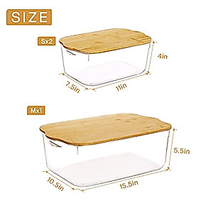 ANMINY 3PCS Clear Plastic Storage Bins Lidded Stackable Basket Box Set with Bamboo Removable Lid Handle Home Kitchen Closet Shelf Decorative Kid Toy Clothes Towel Laundry Organizer - 1 Medium 2 Small