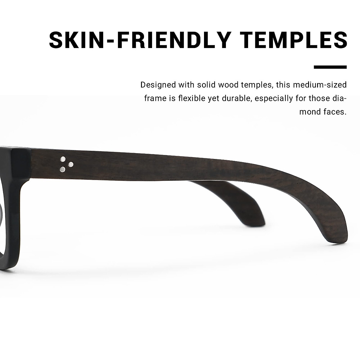 Zeelool Retro Thick Rectangle Glasses Frame for Men, Wood Arm Acetate Frame Rim with Non-prescription Clear Lens Sam FP0432-01 Black