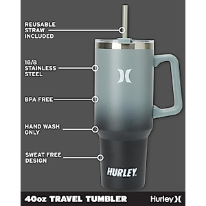 Hurley Tumbler Thermos - 40oz Double Wall Vacuum Insulated Travel Mug with Handle - BPA Free Stainless Steel Water Bottle - Leak Proof Hot and Cold Coffee Car Cup, Size 40 oz, Gradient Charcoal