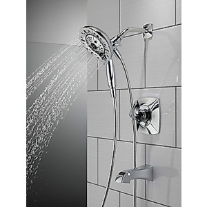 Delta Faucet Vesna 14 Series Single-Handle Shower Trim Kit with 5-Spray H2Okinetic In2ition Dual Hand Held Shower Head with Hose, Chrome 144789-I (Valve Included)