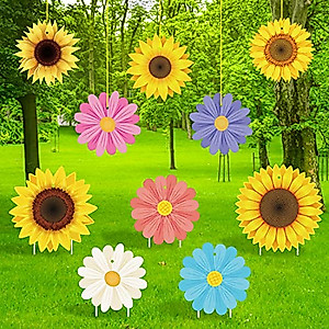 WATINC Sunflower Yard Sign Hanging Ornaments Daisy Waterproof Sunshine Lawn Signs Summer Fall Party Decorations Supplies Photo Props for Outdoor Farmhouse Garden Tree Wall with Stakes & Ribbons