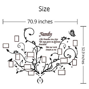 DecorSmart Antlers Family Tree Wall Decor for Living Room, 3D Removable Picture Frame Collage DIY Acrylic Stickers with Deer Head and Quote Family Like Branches on a Tree