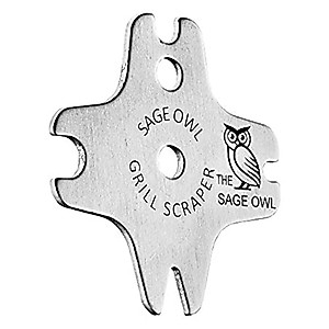 The Sage Owl Standard Brass BBQ Grill Scraper with Handle and Extra Portable Standard Stainless Steel Grill Cleaner Tool - Stocking Stuffers Men