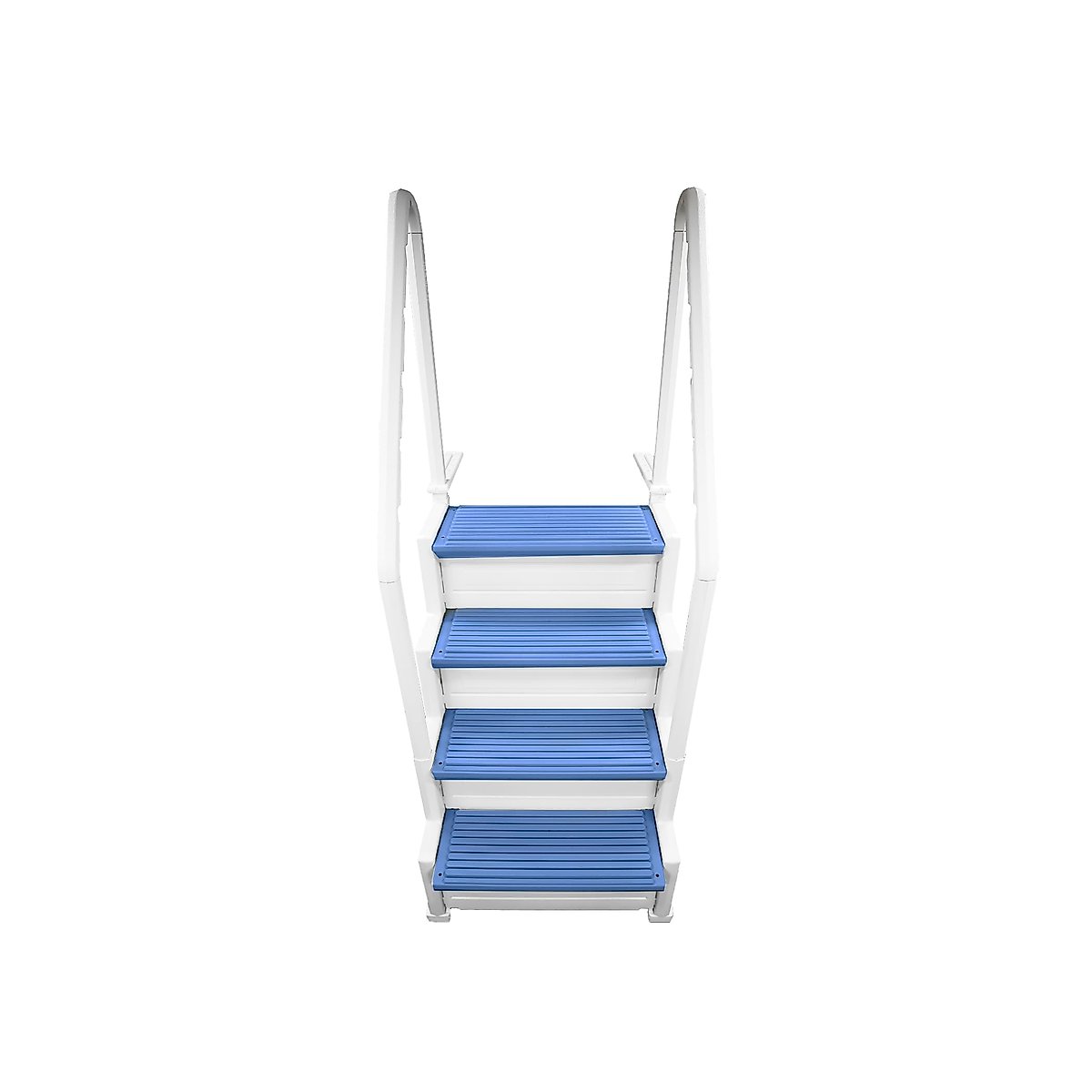 Confer Plastics Step-1X: Sturdy Above Ground Entry System with Dual Handrails and Slip-Resistant Steps, Easy Installation, Supports up to 400 lbs - Proudly Made in USA. White with Blue Treads