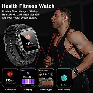Smart Watch for Men Fitness Tracker: (Make/Answer Call) Bluetooth Military Smartwatch for Android Phones iPhone Waterproof Outdoor Digital Sport Run Tactical Watches Step Counter Heart Rate Monitor