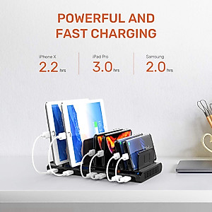 Alxum 10 Port USB Charging Station, 60W Mobile Charging Station with Multi-Port USB Fast Charger Stand for Mobile Phone, Tablet and More,Black