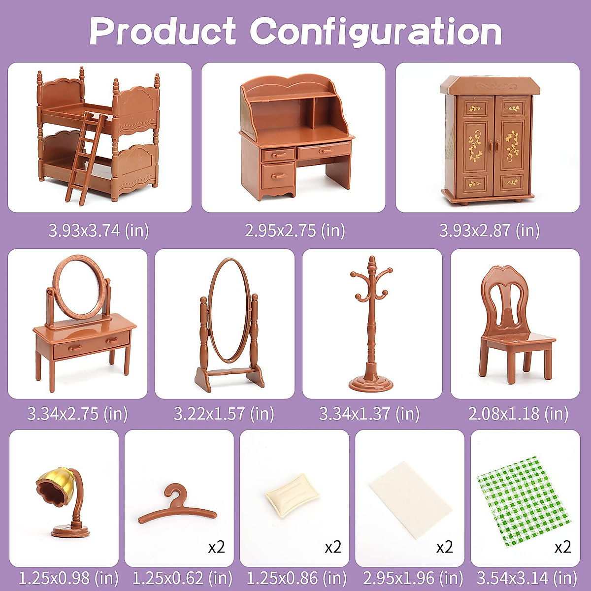 Dollhouse Furniture Set for Kids Toys Miniature Doll House Accessories Pretend Play Toys for Boys Girls & Toddlers Age 3+ with Bedroom