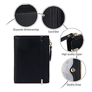 SUKUTU Ladies Purse, Women's Wallet PU Leather Wallet Small Bifold Womens Wallet Card Holder Zipper Coin Purse, Black, One Size