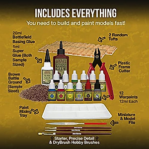 Wargames Delivered Army Painter Hobby Selection-Miniature Paint Set-Basic Miniature Painting Kit, Use The Brushes, Clippers, File, Glue, Acrylic Paint Palette and Model Paints for Any Plastic Models