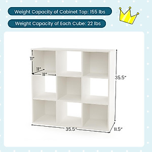 Costzon 9-Cube Toy Storage and Organizer, 4-Tier Wooden Kids Bookshelf, Toy and Book Storage Display Organization, Toddler Shelf for Playroom, Living Room, Classroom, Nursery, White