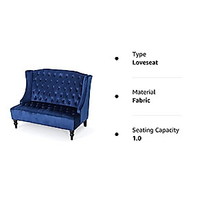 Christopher Knight Home Leora Traditional Tufted Velvet Wingback Loveseat, Navy Blue / Dark Brown