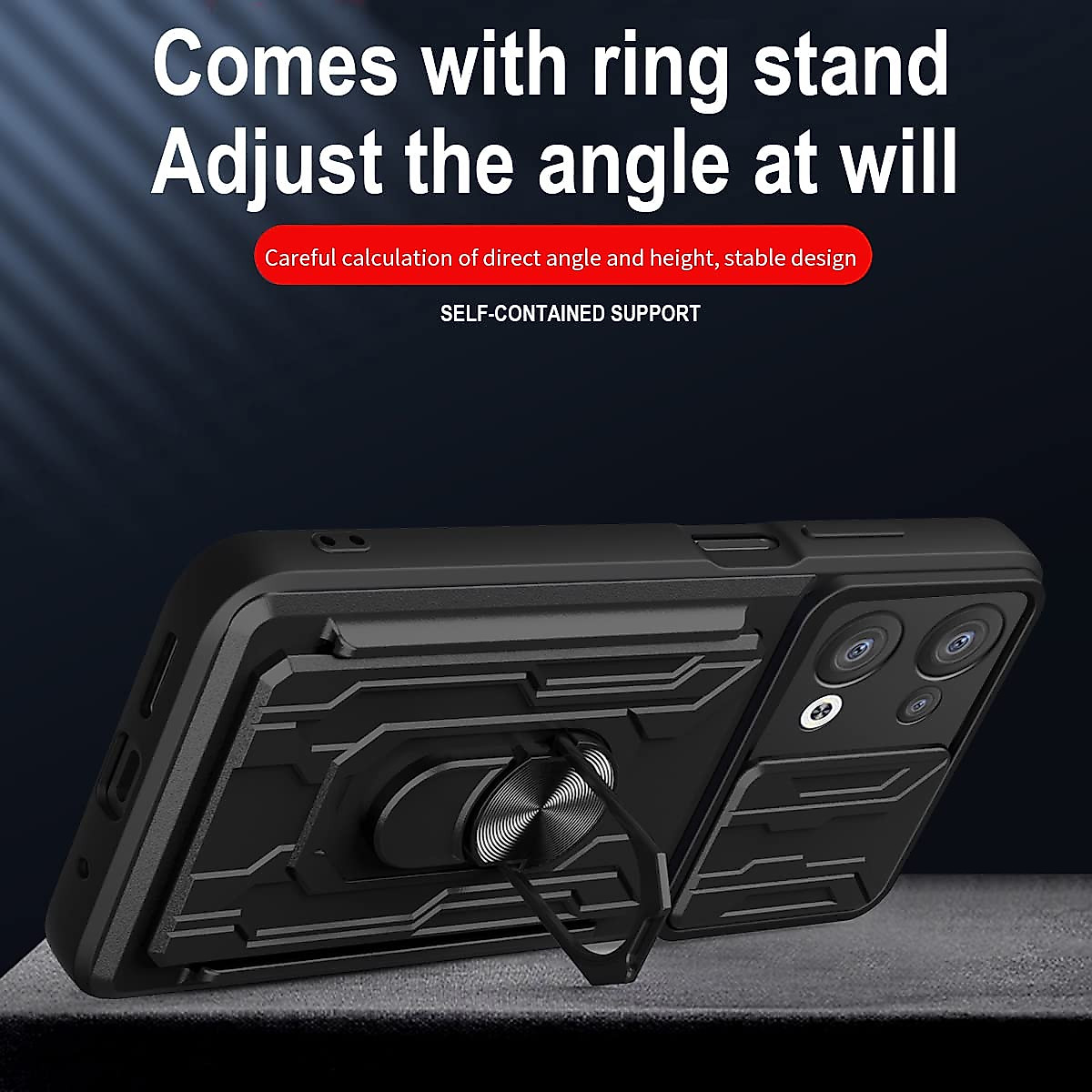 CCSmall for Oppo Reno 8 Pro Case Sliding Window Case with Card Holders, Cover with Slide Camera Protection Built-in Magnetic Kickstand Case for Oppo Reno 8 Pro 5G LJK Black