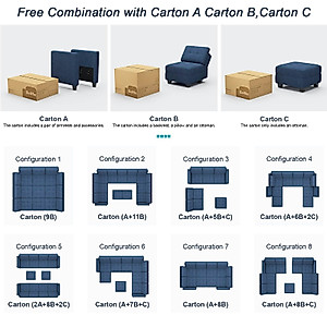 Belffin Middle Module Seat for Modular Sofa Sectional Couch with Storage Accent Armless Sofa Chair Modern Fabric Blue