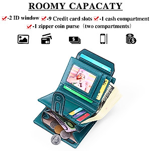 GOIACII Leather Wallets for Women RFID Blocking Zip Around Coin Purse Small