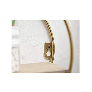 QUUL Round Wood Hanging Wall Shelf， Decorative Wall Mounted Iron Floating Shelf for Home Office Decoration