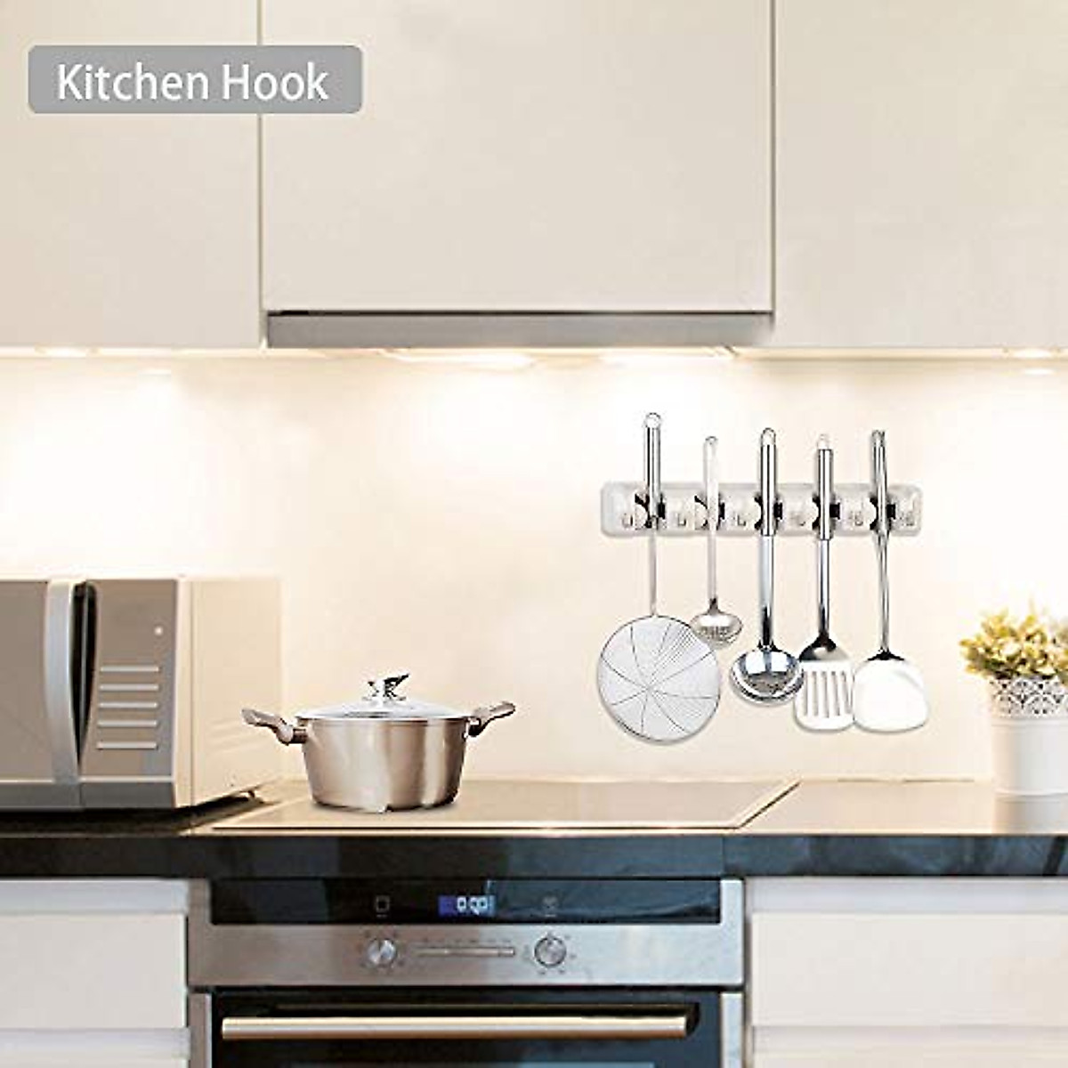 Cchainway Mop and Broom Holder, 5 Position with 6 Hooks Garage Storage Holds up to 11 Tools, Multipurpose Wall Mounted Tool Rack Organizer for Kitchen Garage