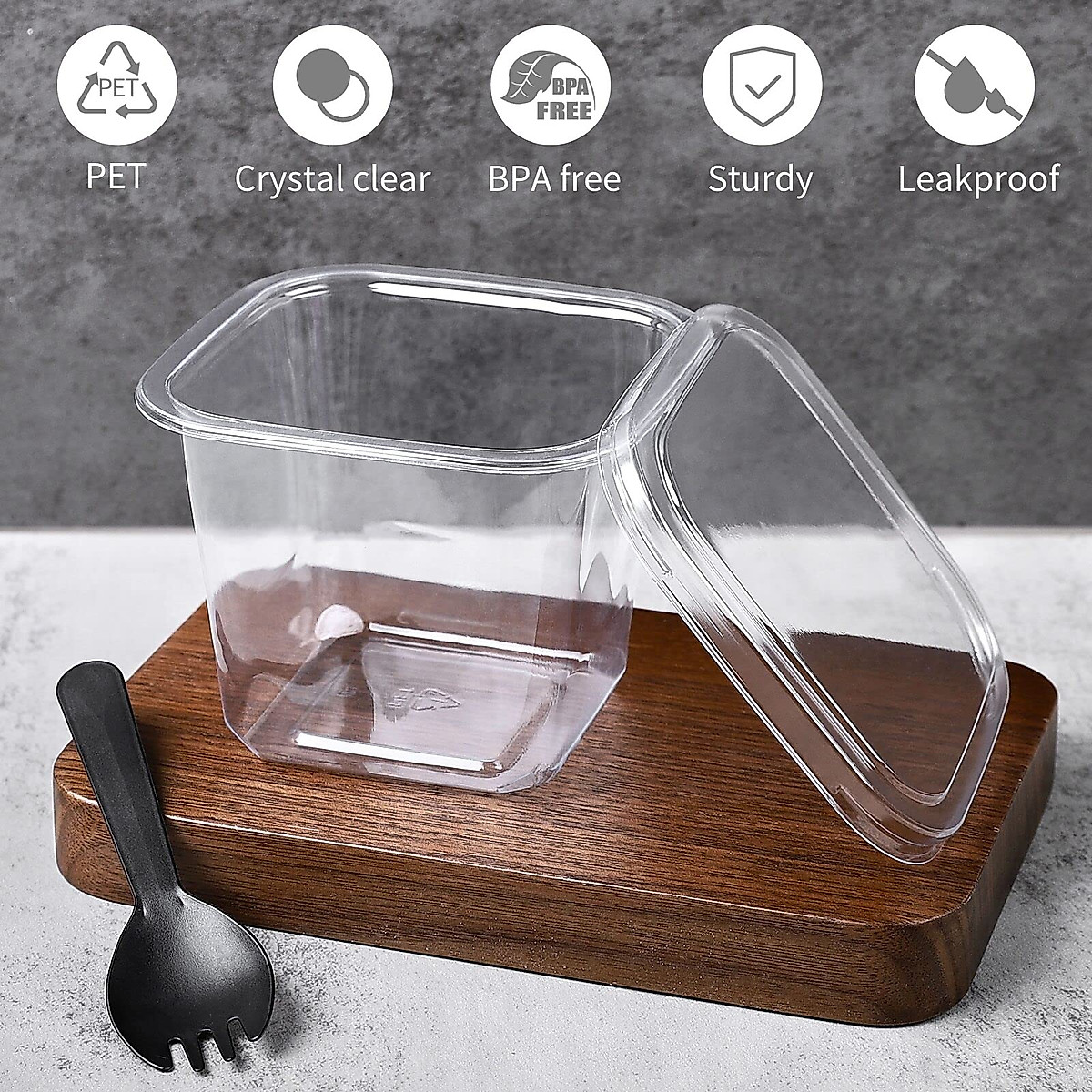 Qeirudu 50 Pack 12 oz Plastic Parfait Cups with Lids and Sporks, Disposable Square Dessert Cups with Lids Cake Containers for Fruits Oatmeal Yogurt Mousse Ice Creams Strawberry Shortcake