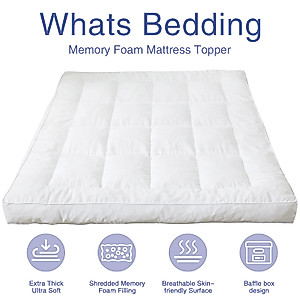 WhatsBedding 3 Inch Memory Foam Mattress Topper California King Size, Breathable Fluffy Shredded Memory Foam Filled Pillow Top, 4 Anchor Elastic Bands, 84x72x3 Inch