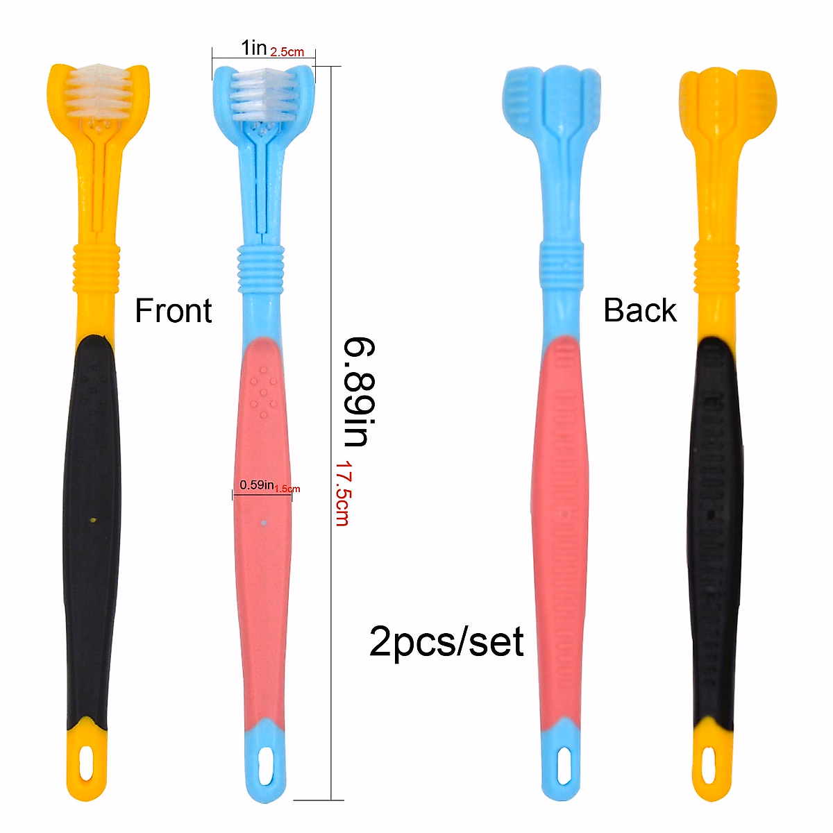 OperSeven Dog Toothbrushs, 2pcs Blue Yellow, Battery Powered, Suitable for Adult Dogs, Three Sided Design for Easy Teeth Cleaning