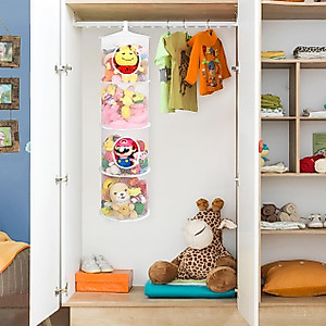 Toy Net Hammock for Stuffed Animals Net, Foldable Toy Storage Organizer 4 Compartments Net for Stuffed Animals Corner for Boys, Girls, Gloves, Hats, Socks（white）