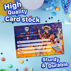 Set of 20 Coco -Themed Happy Birthday Invitation Cards & Envelopes - Lightweight (240g), Postcard Style Invites for the Perfect Party Pack