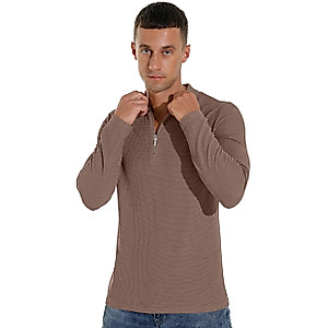Sailwind Men's Waffle Knit Long Sleeve Casual Quarter Zip Polo Shirts