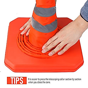 Cartman 4 Pack 28 Inch Collapsible Traffic Cones with LED Light, Multi Purpose Pop up Reflective Safety Cones, Pack of 4, Battery Included