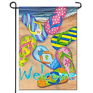 ANLEY |Double Sided| Premium Garden Flag, Flip Flops on Summer Beach Welcome Decorative Garden Flags - Weather Resistant & Double Stitched - 18 x 12.5 Inch