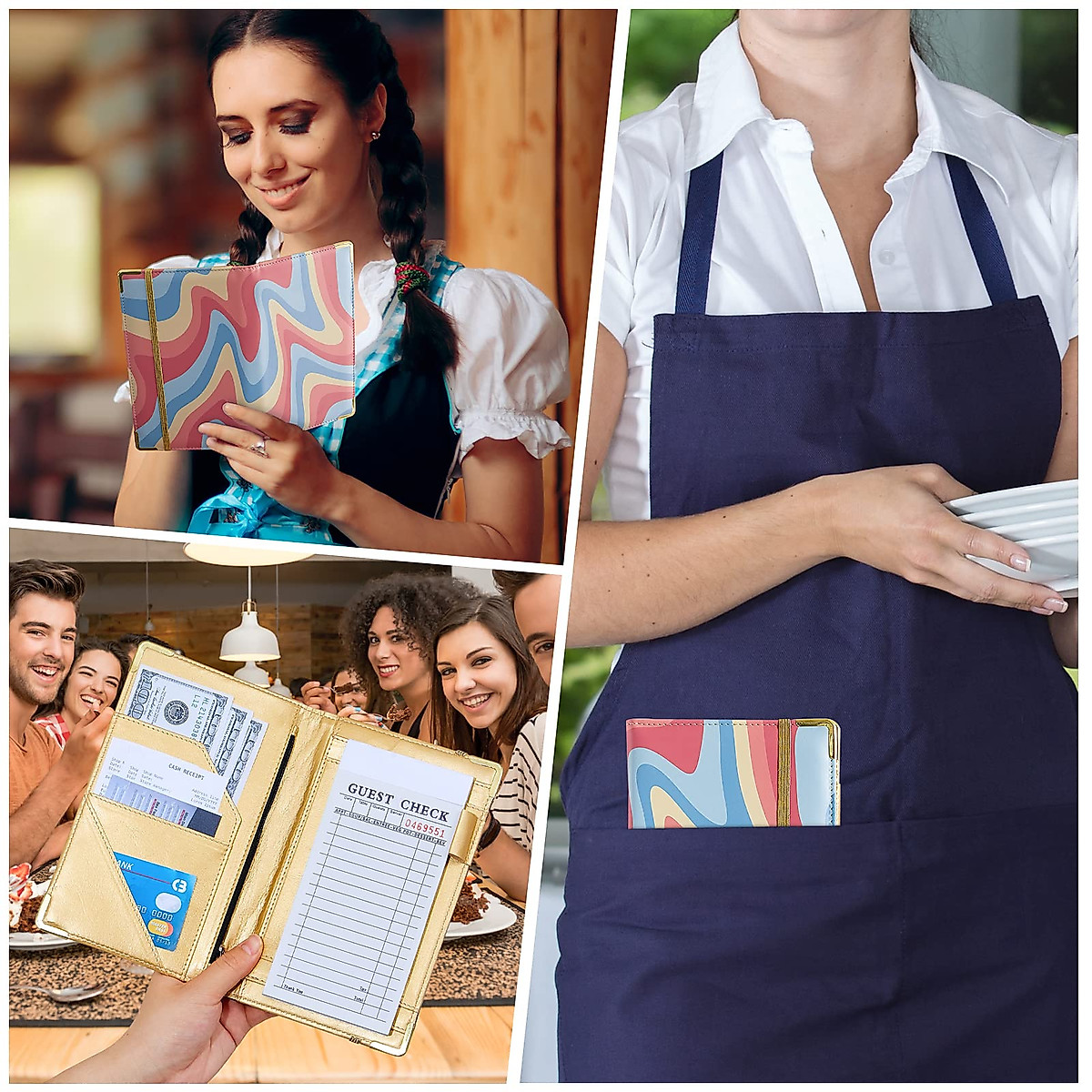 Waitress Book, Server Books for Waitress with Zipper Pocket Cute Serving Waiter Book for Waitress Notepad with Money Pocket and Zipper