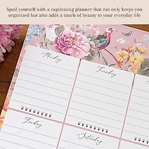 Peachly Weekly Tear Off Planner Pad - 52 Pages Desk Notepad with To Do List, Water Tracker and Habit Tracker 8.5 x 11 inches - Peony