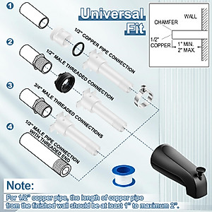 Enhon Tub Spout with Diverter, Universal Fits 1/2'' Copper Pipe, 1/2'' IPS and 3/4'' IPS, Bathroom Bathtub Tub Faucet Replacement with Adapters (Matte Black)