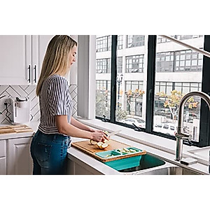 TidyBoard Meal Prep System - Bamboo Cutting Board - The Quick & Easy Meal Prep Solution, Teal